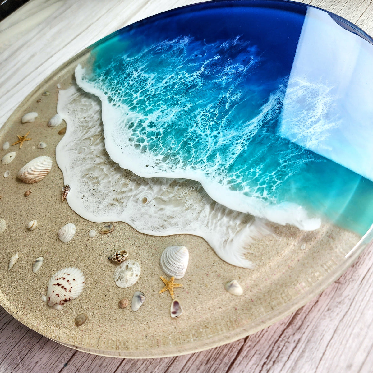 Tranquil Blue Gulf Coast Beach Lazy Susan – Crafted by Rachel